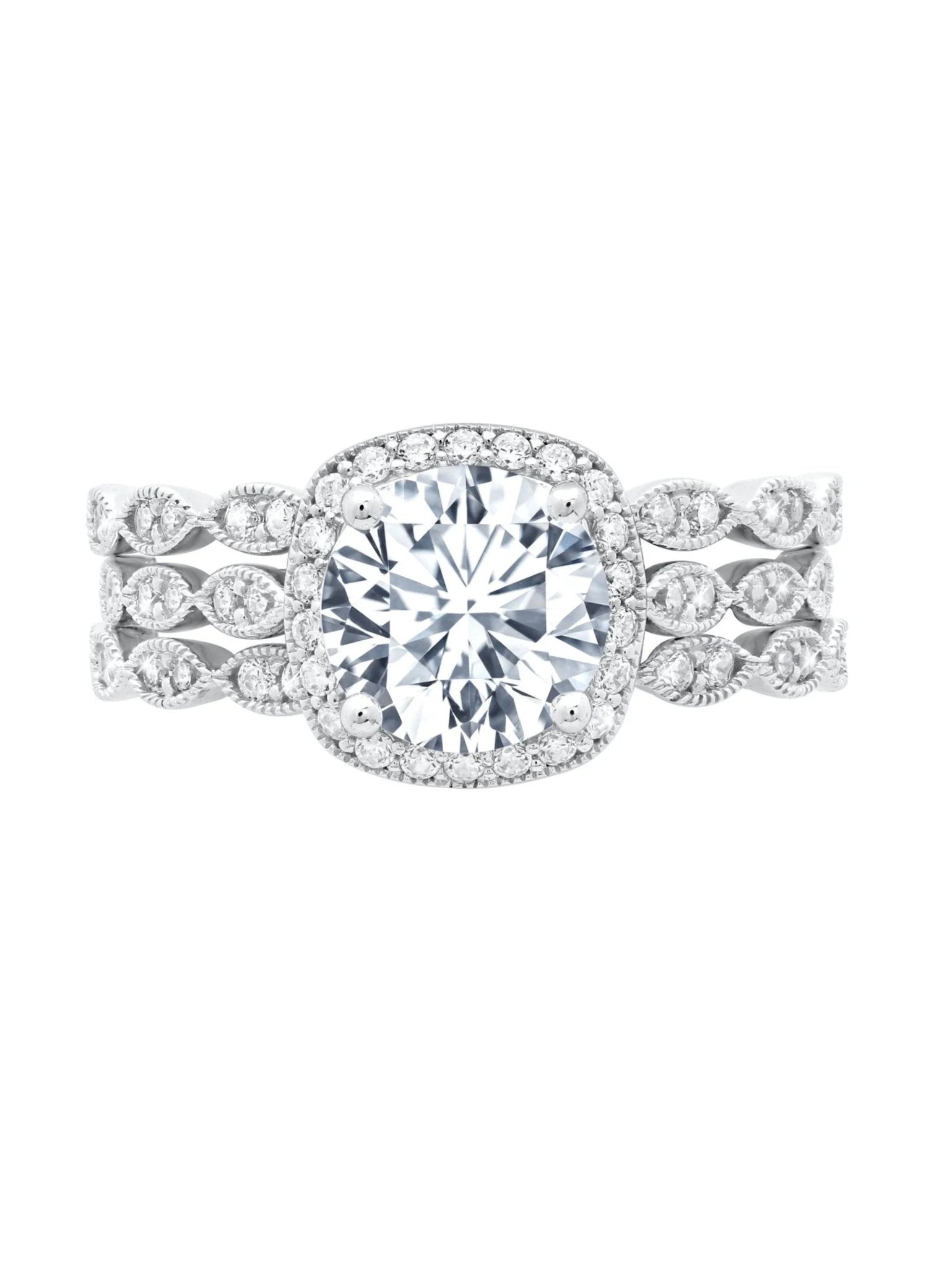 Three Ring Stack with Brilliant Center Stone Finished in Pure Platinum ...